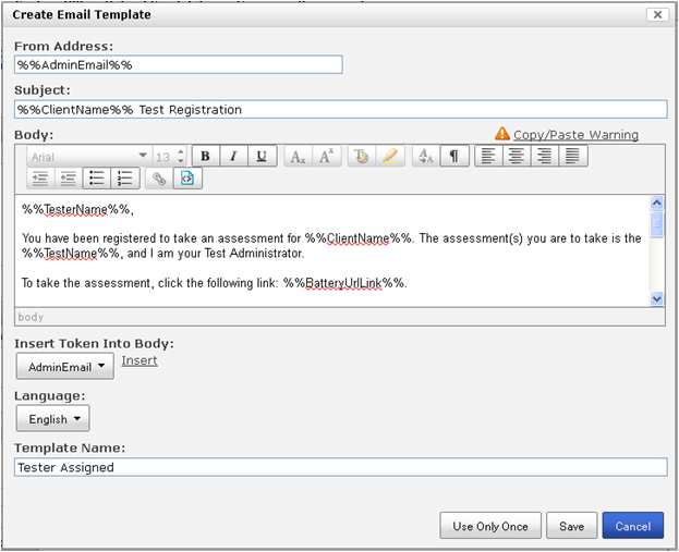 Email Templates - Pearson Assessment Support